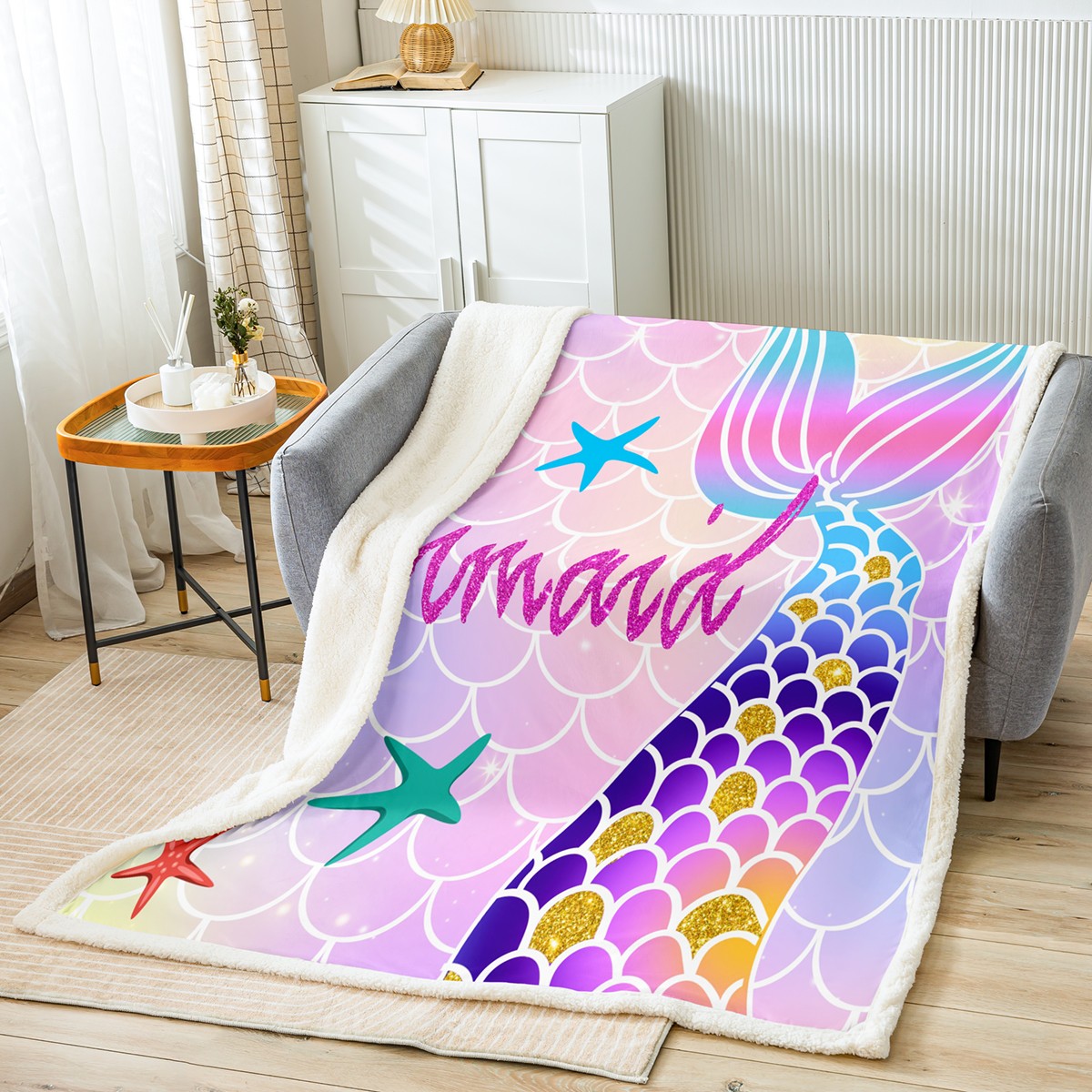 Mermaid Tail Blanket Nautical Sea Animal Throw Blanket 90"x90",Starfish ...