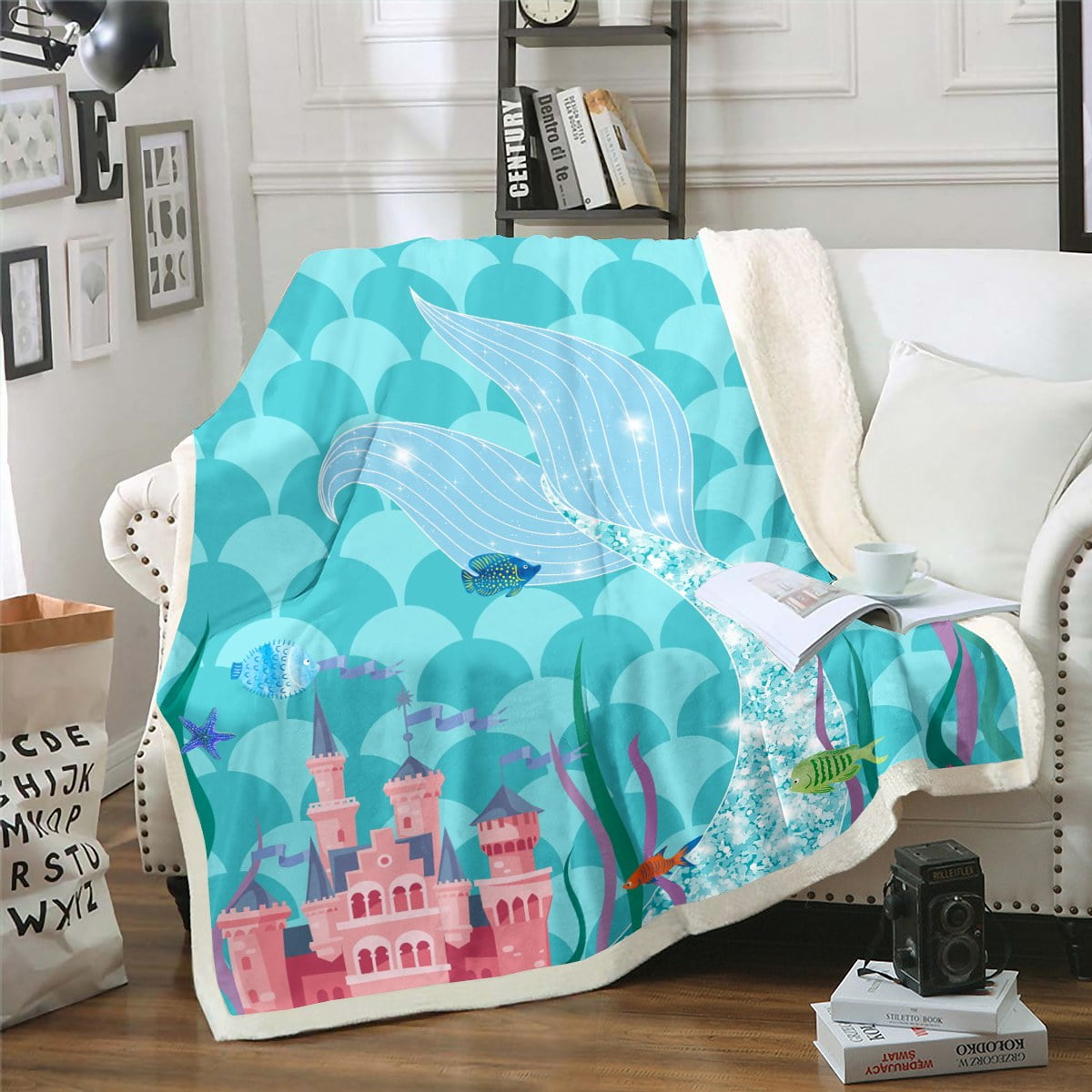 Mermaid Tail Blanket Teal Blue Fish Scales Throw Blanket Magical ...