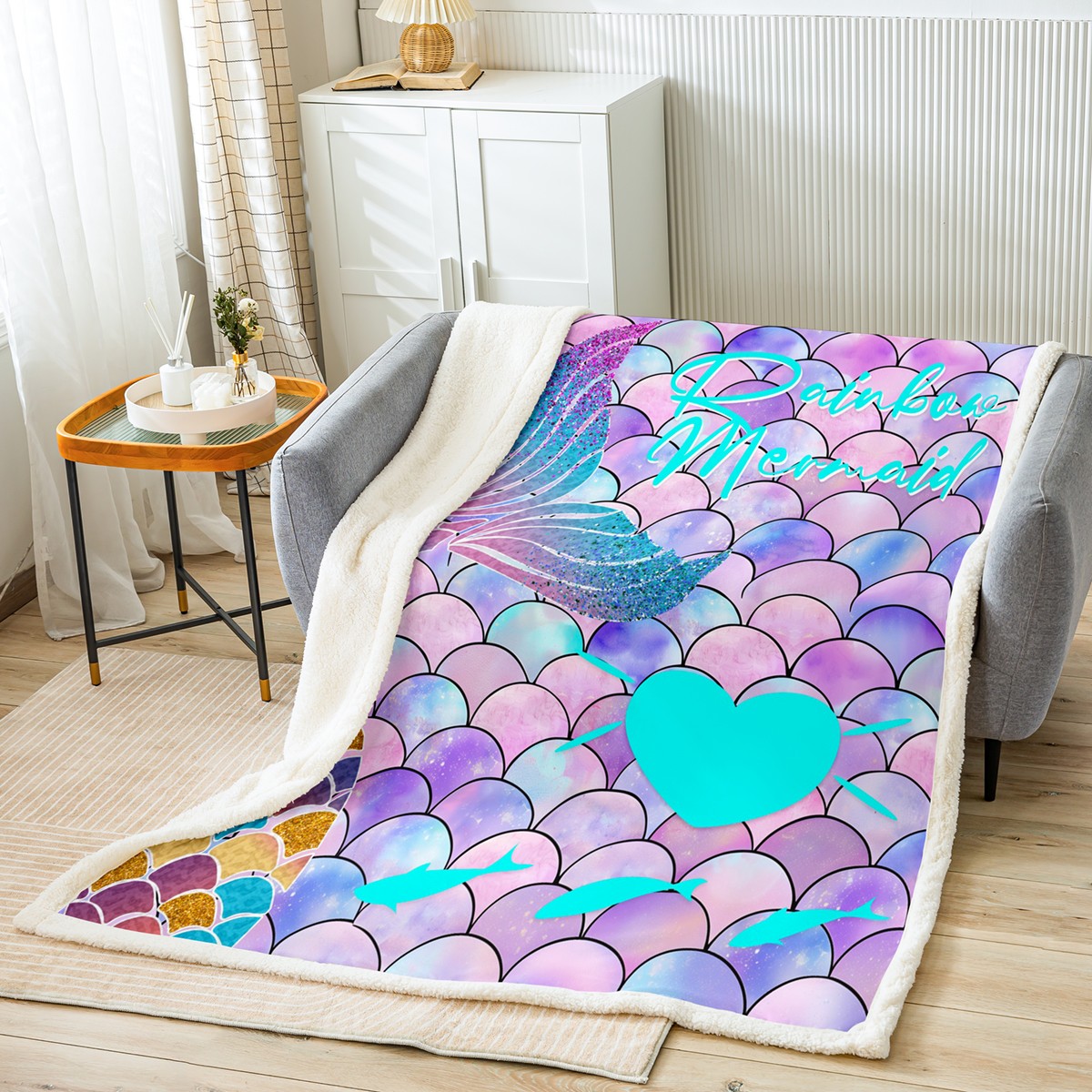 Mermaid Tail Blanket Teal Purple Fish Scales Throw Blanket 90"x90 ...