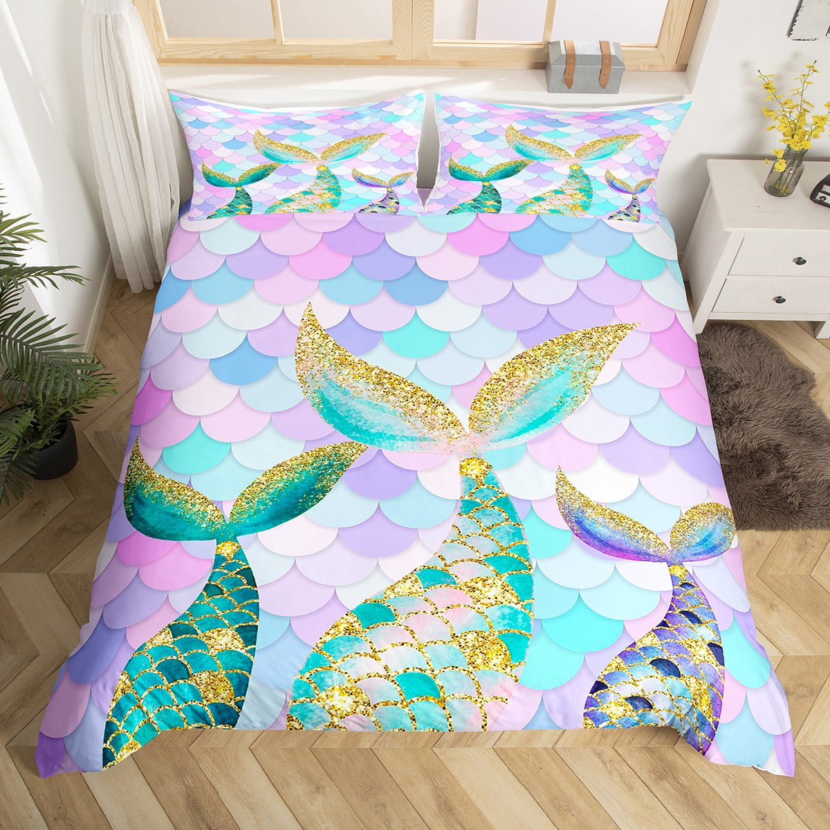 Mermaid Tail Comforter Cover for Kids Party Purple Mermaid Tail Theme ...