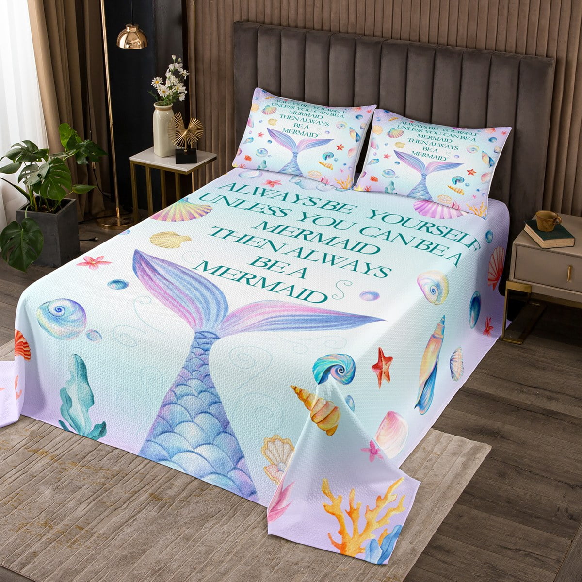 Mermaid Tail Coverlet Set Queen Bedspread Set Mermaid Fish Scale Quilt ...