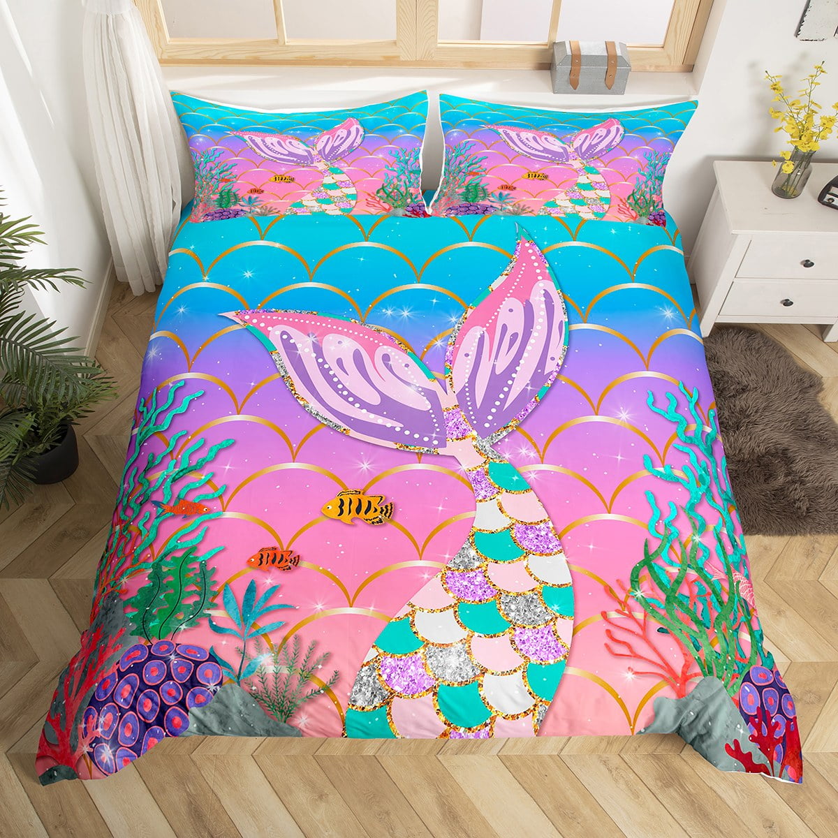 Mermaid Tail Duvet Cover Kawaii Bedding Set Mermaid Gifts,Fish Scales ...