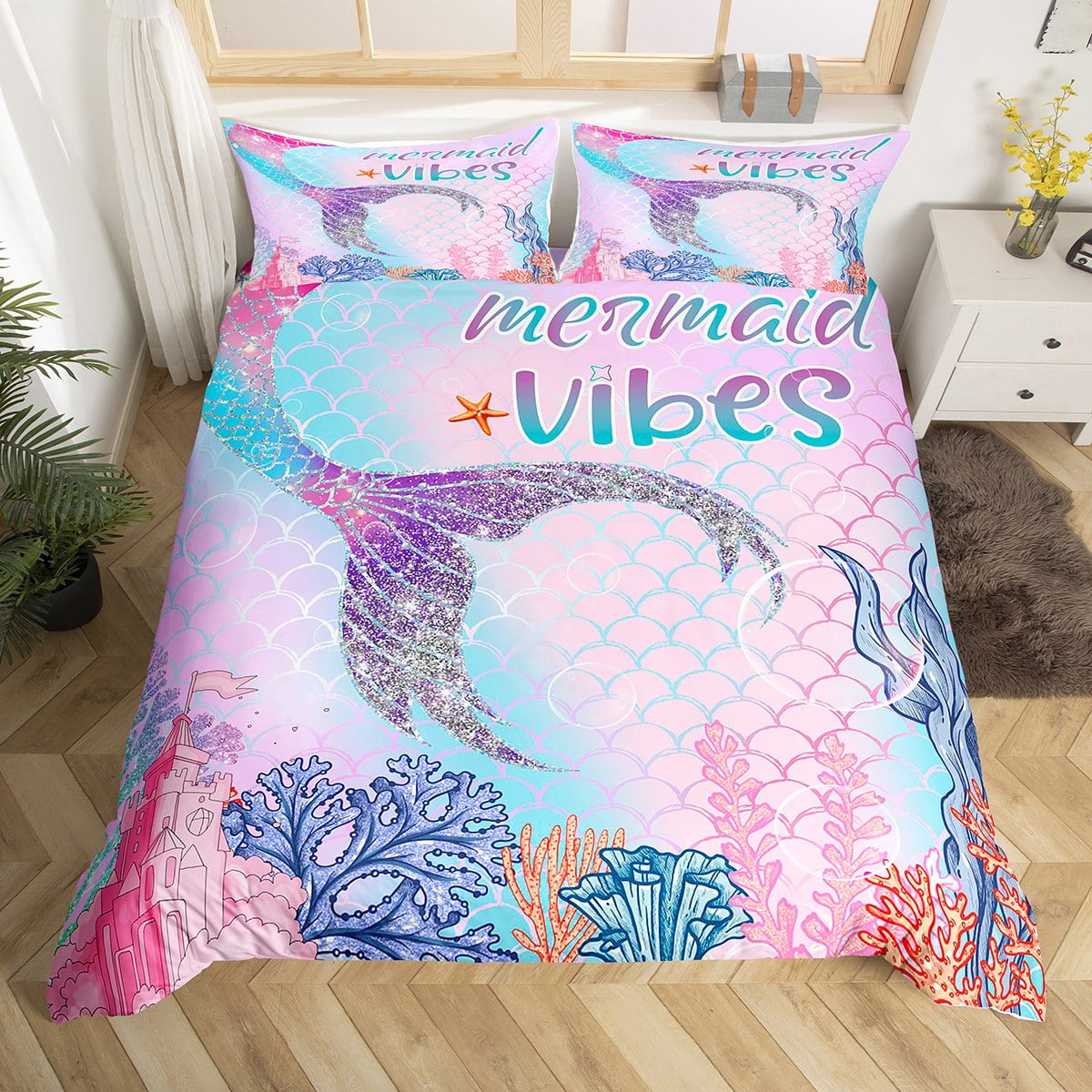 Mermaid Tail Full Bedding Sets ,Dreamy Castle Comforter Cover Ocean ...