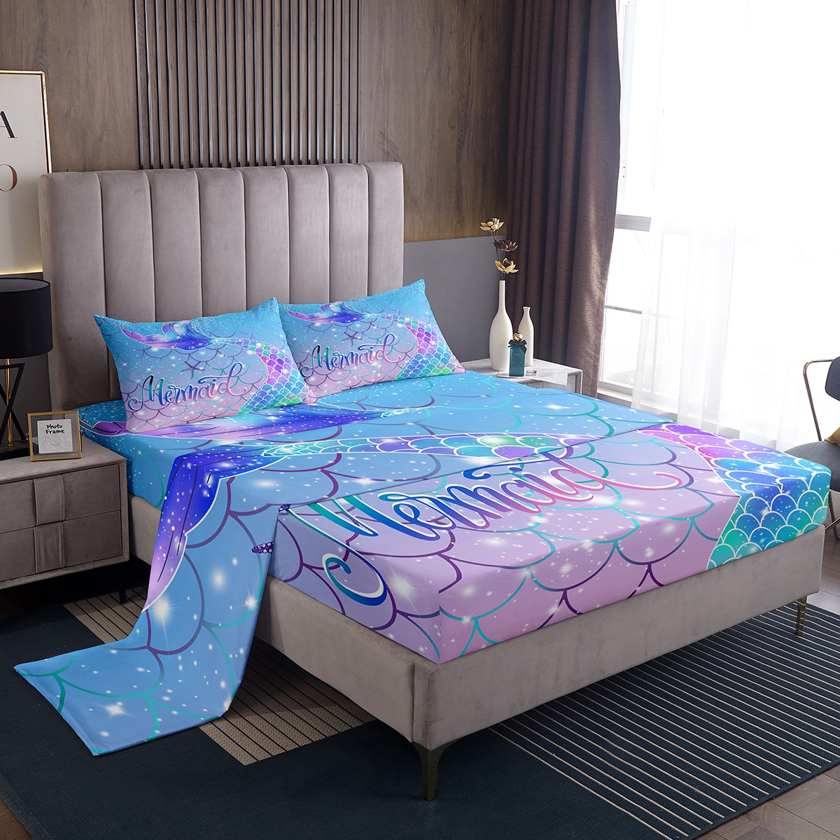 Mermaid Tail Glitter Sheet Set Mermaid Sheets,Gradient Rainbow Mermaid ...