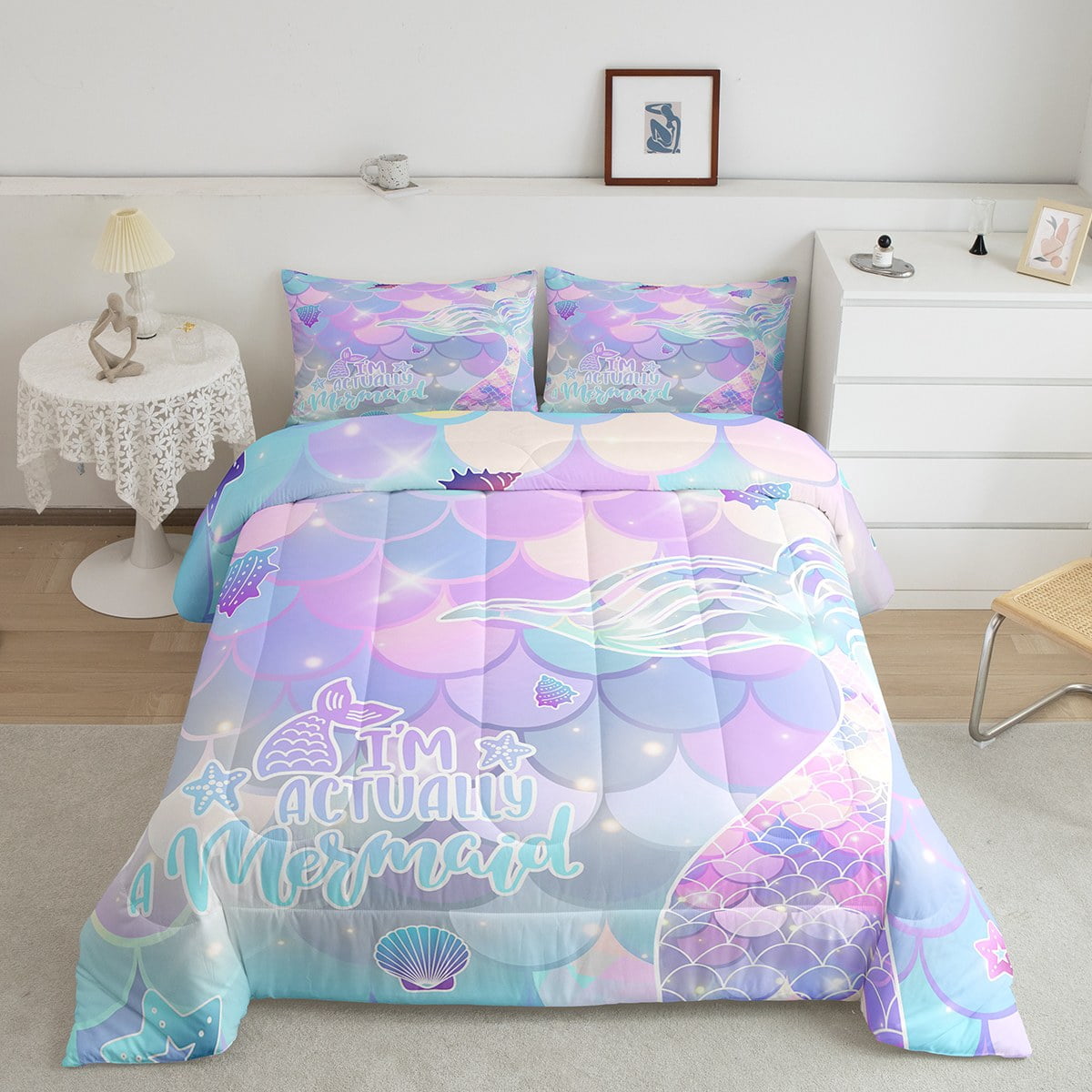 Mermaid Tail King Comforter Set Pastel Mermaid Scale Bedding Sets Teen ...