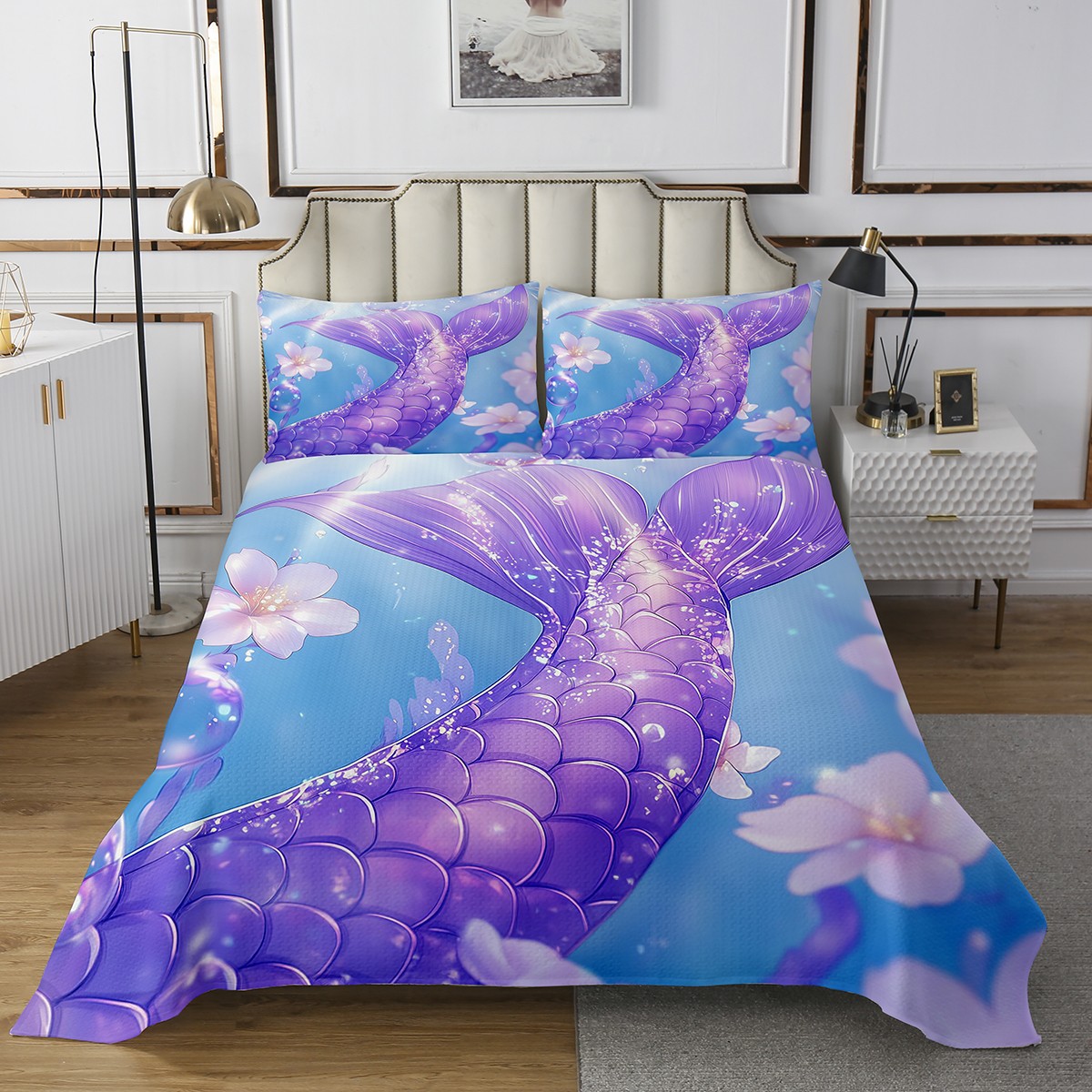 Mermaid Tail Quilt Set Princess Themed Bedspread Cute Mermaid Bed Set ...