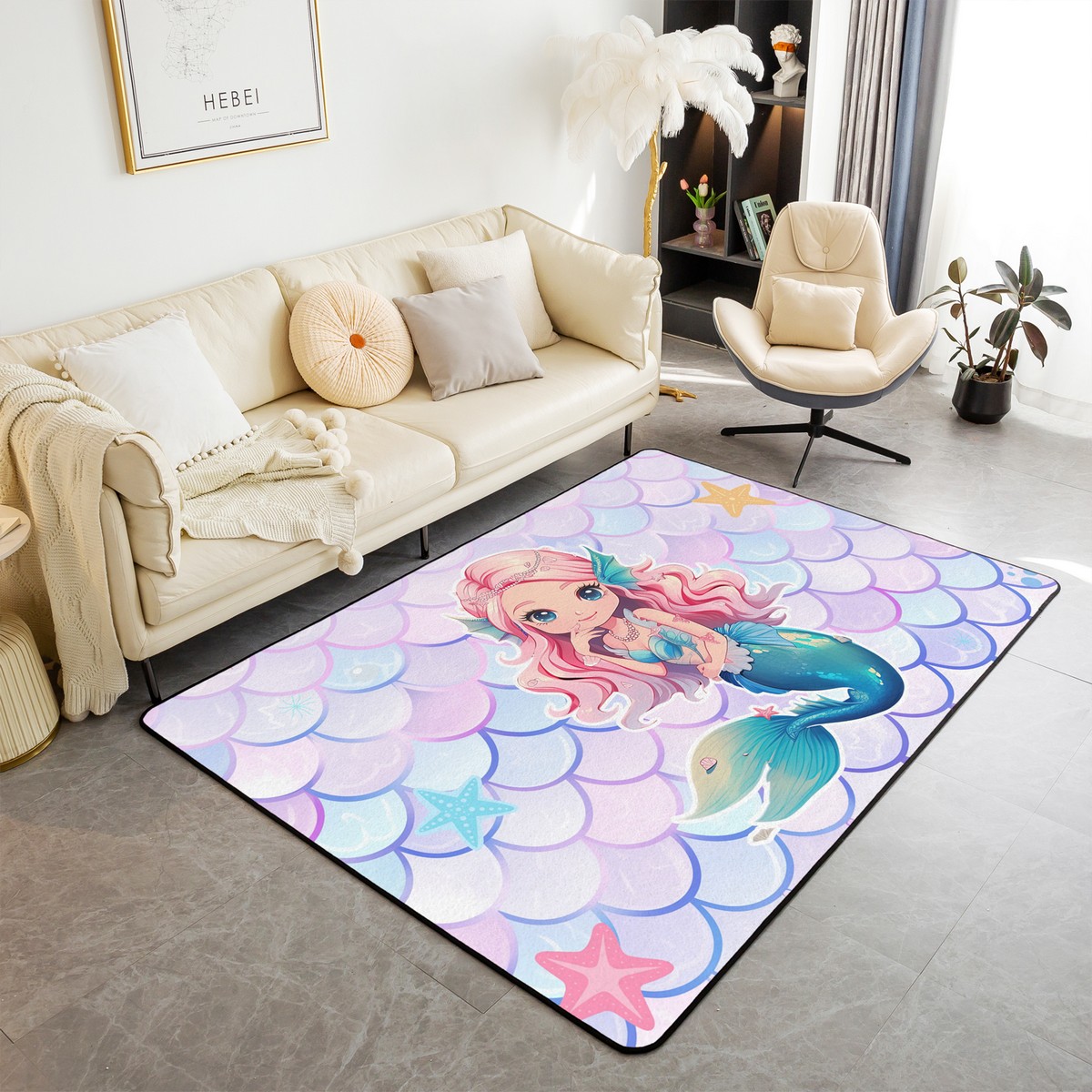 Mermaid Tail Rug for Girls,Cute Mermaid Princess Area Rug for Child ...