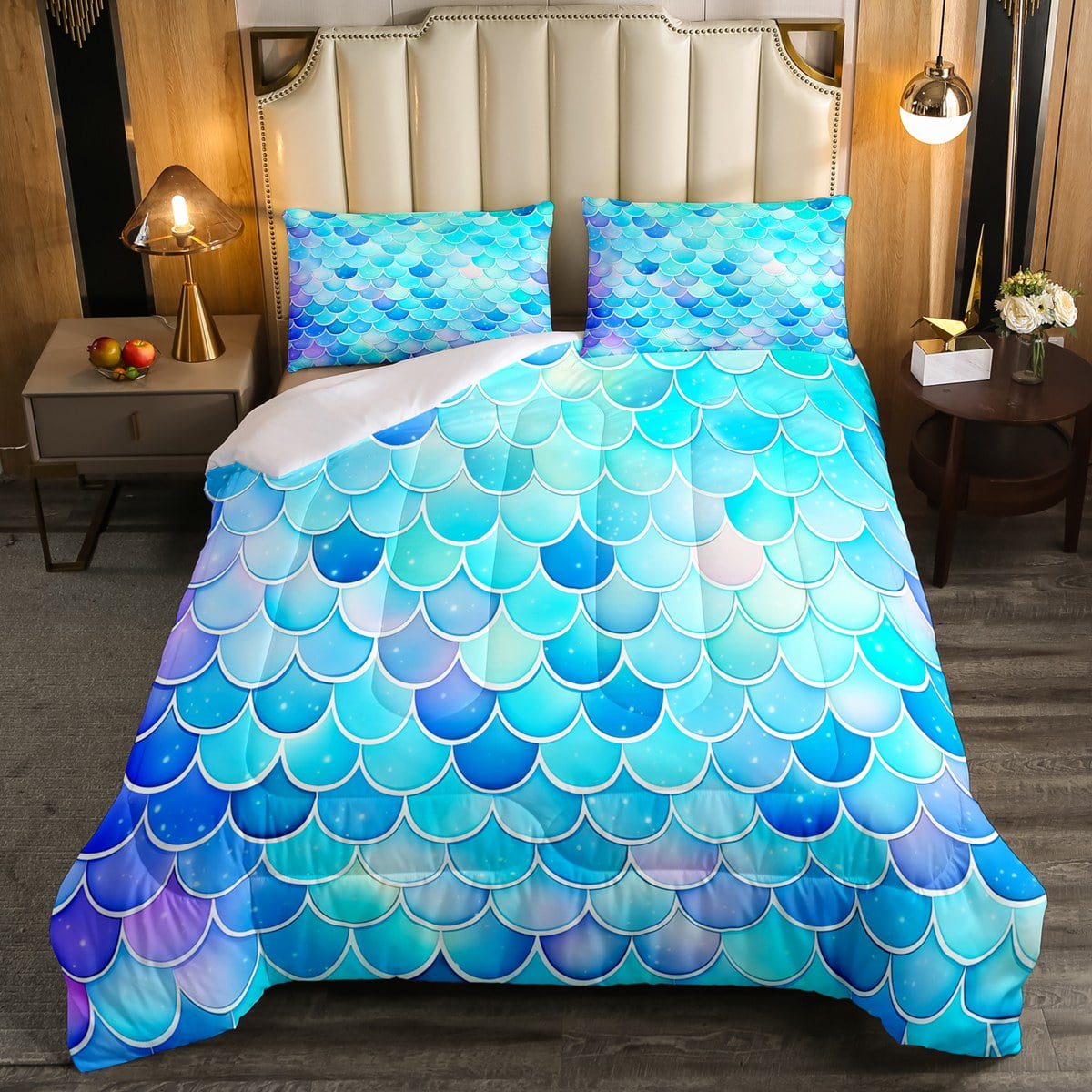 Mermaid Tail Scale Queen Bedding Set,Gradient Purple Blue Teal ...