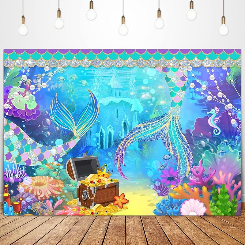 Mermaid Tail Scales Backdrop Under Sea Purple Coral Castle Pearl ...