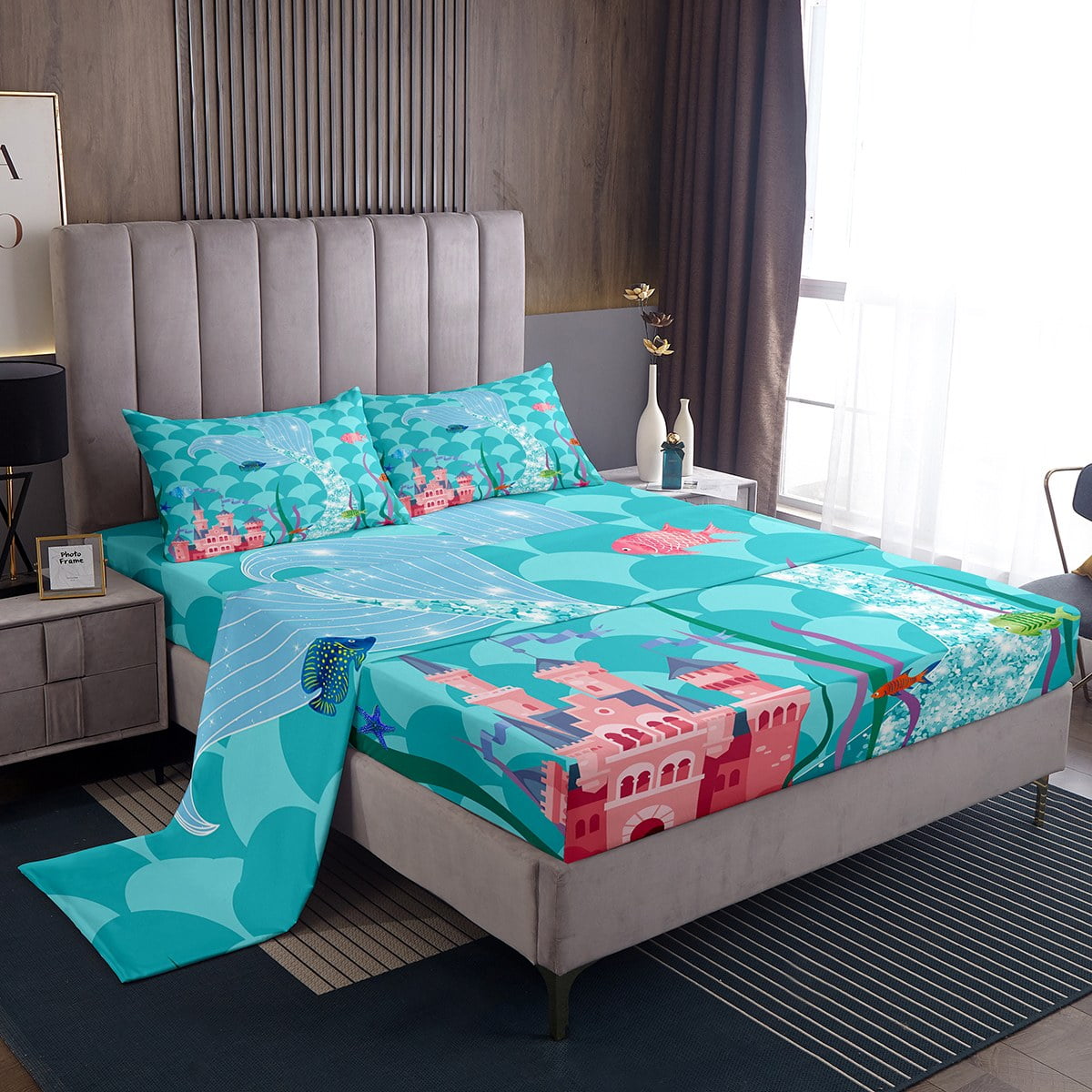 Mermaid Tail Sheet Set Teal Blue Fish Scales Sheets Magical Underwater ...