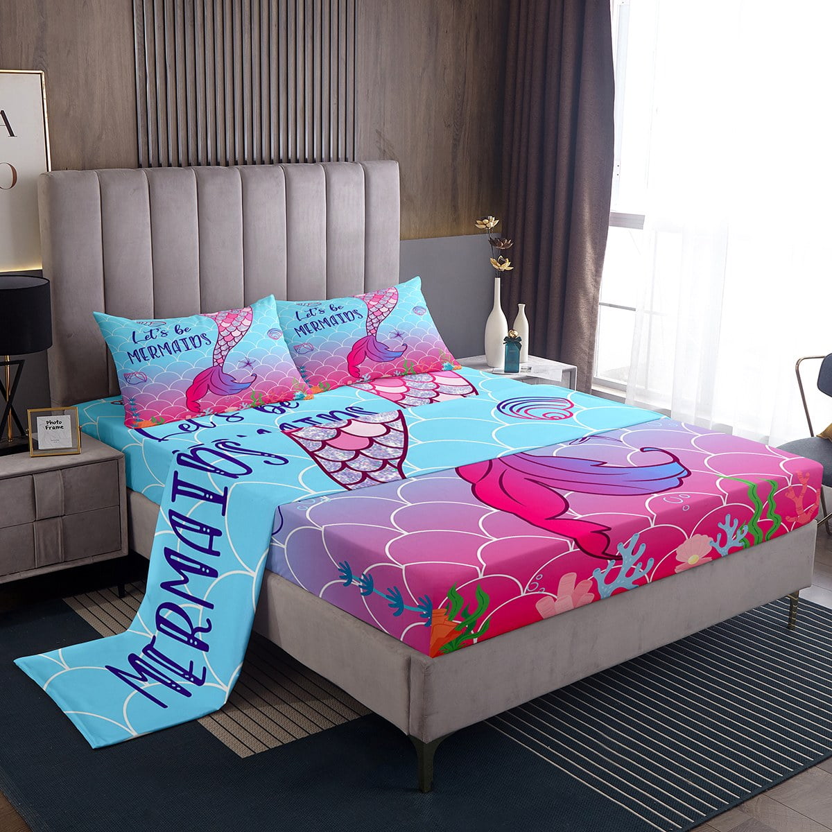 Mermaid Tail Sheets Blue Pink Rainbow Mermaid Decor Sheet Set Full for ...