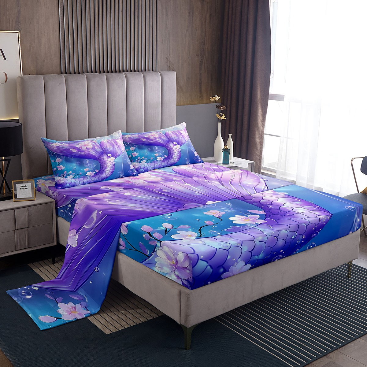Mermaid Tail Sheets Princess Room Decor Bed Sheets, Purple Mermaid Tail ...