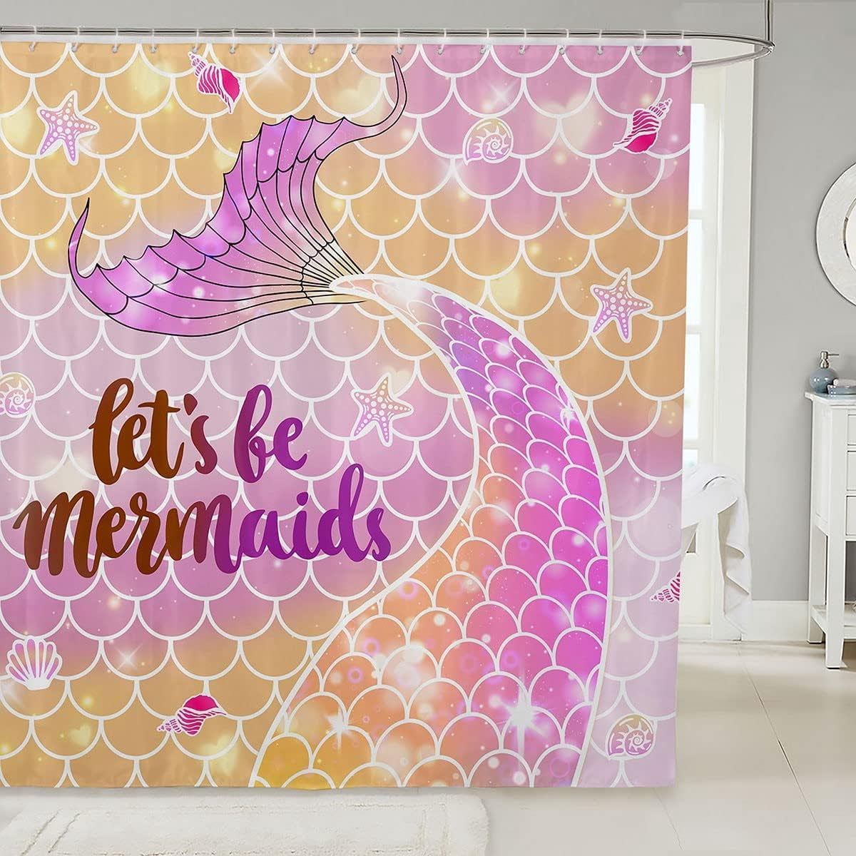 Mermaid Tail Shower Curtain Rainbow Gradient Curtains for Kids Girls ...