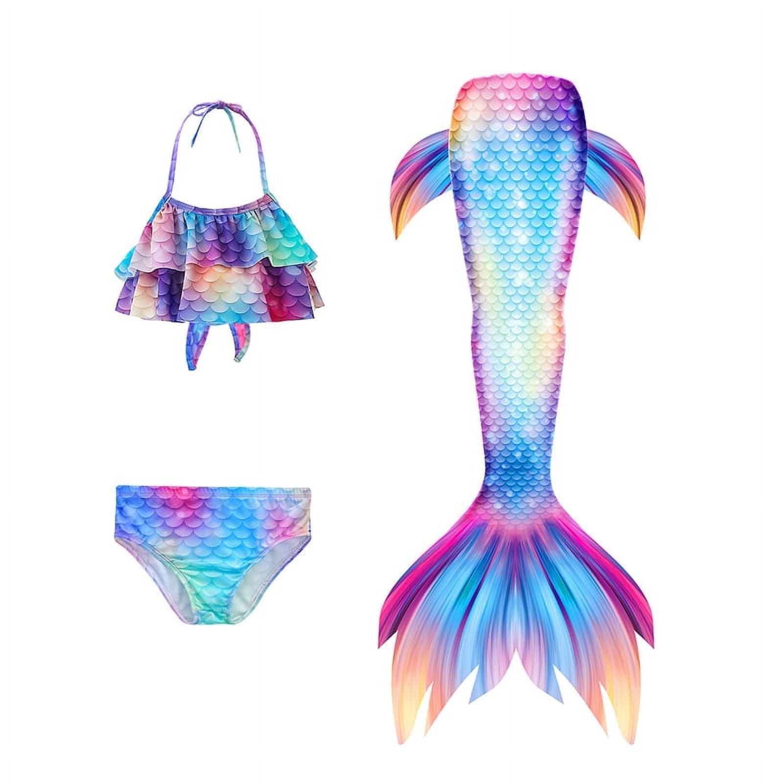 Mermaid Tail Swimsuit for Girls Swimming Kids Bikini Costume 3Pcs Sets ...