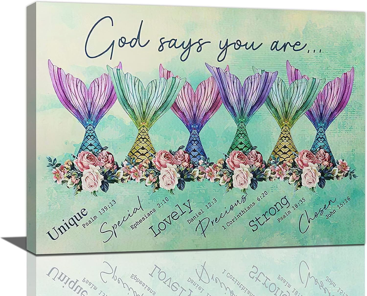 Mermaid Tail Wall Art Little Girls Inspirational Room Decor God Says ...