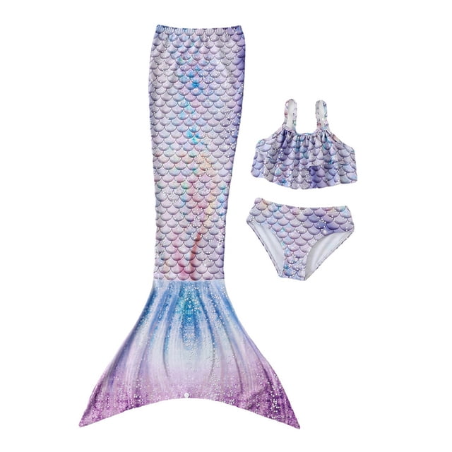 Mermaid Tails Swimwear for Swimming Girls Swimsuit Princess 3Pcs Bikini ...
