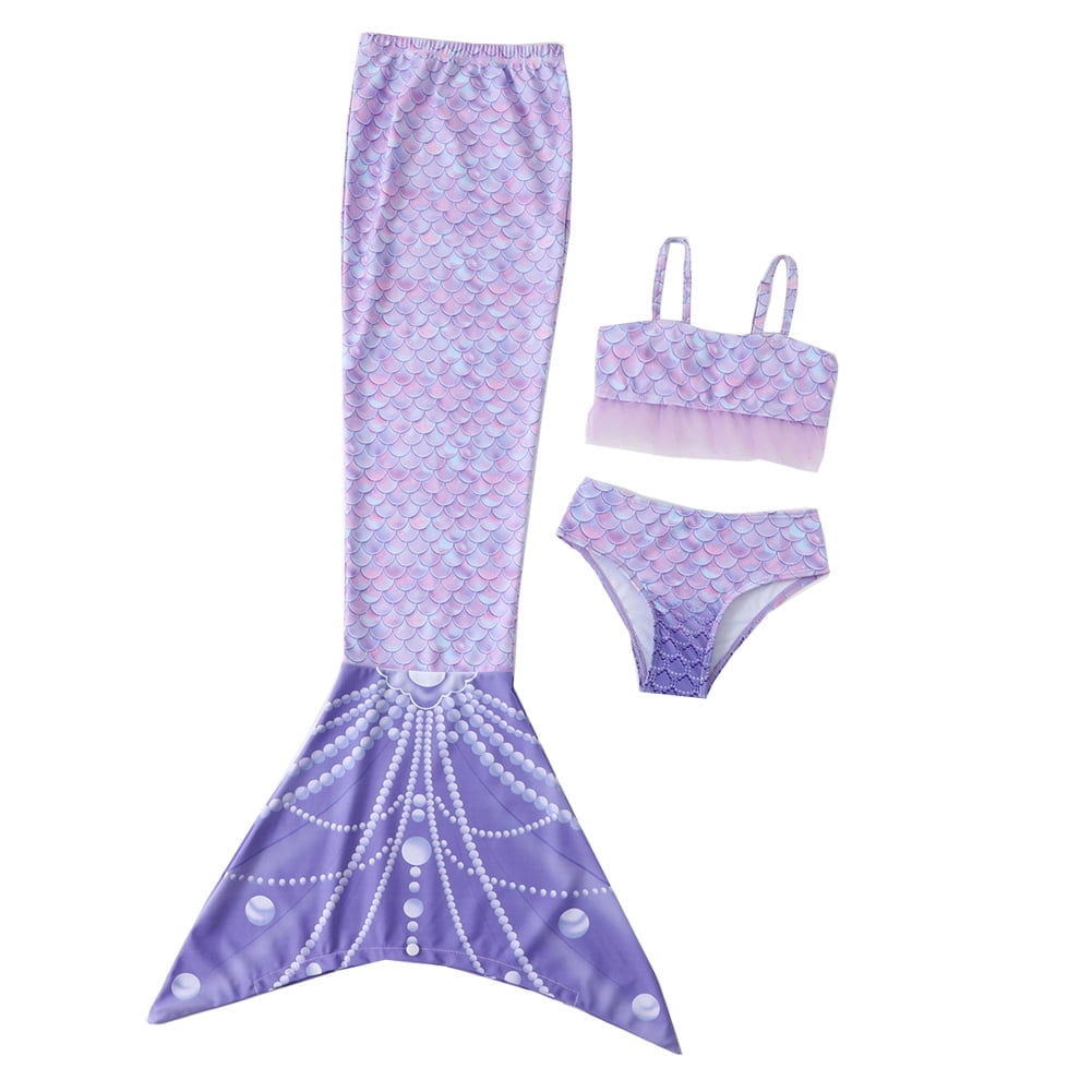 Magical Mermaid Tail & Bikini Set for Little Girls 2-12 Years, Shiny ...
