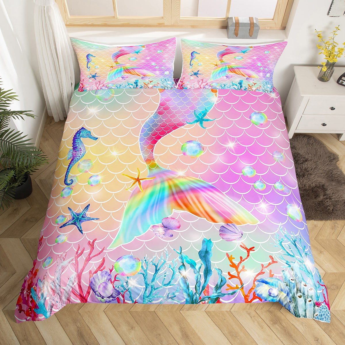 Mermaid Tale Duvet Cover for Kids,Full Size Mermaid Bedding Set for ...