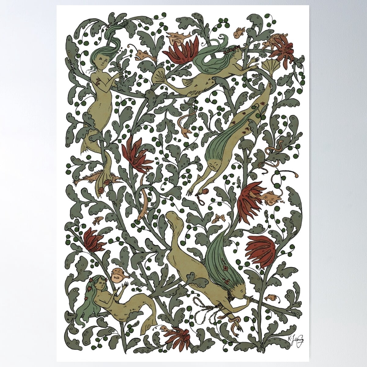 Mermaid Tangle Poster Wall Art, Modern Wall Decor For Living Room ...