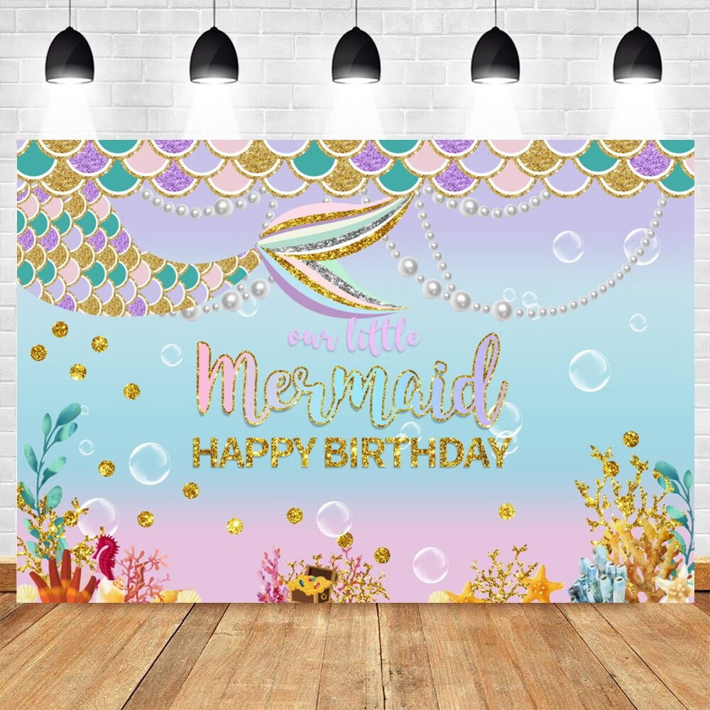 Mermaid Theme Backdrop Beautiful Fish Tail Seabed Shell Scales Girl ss ...
