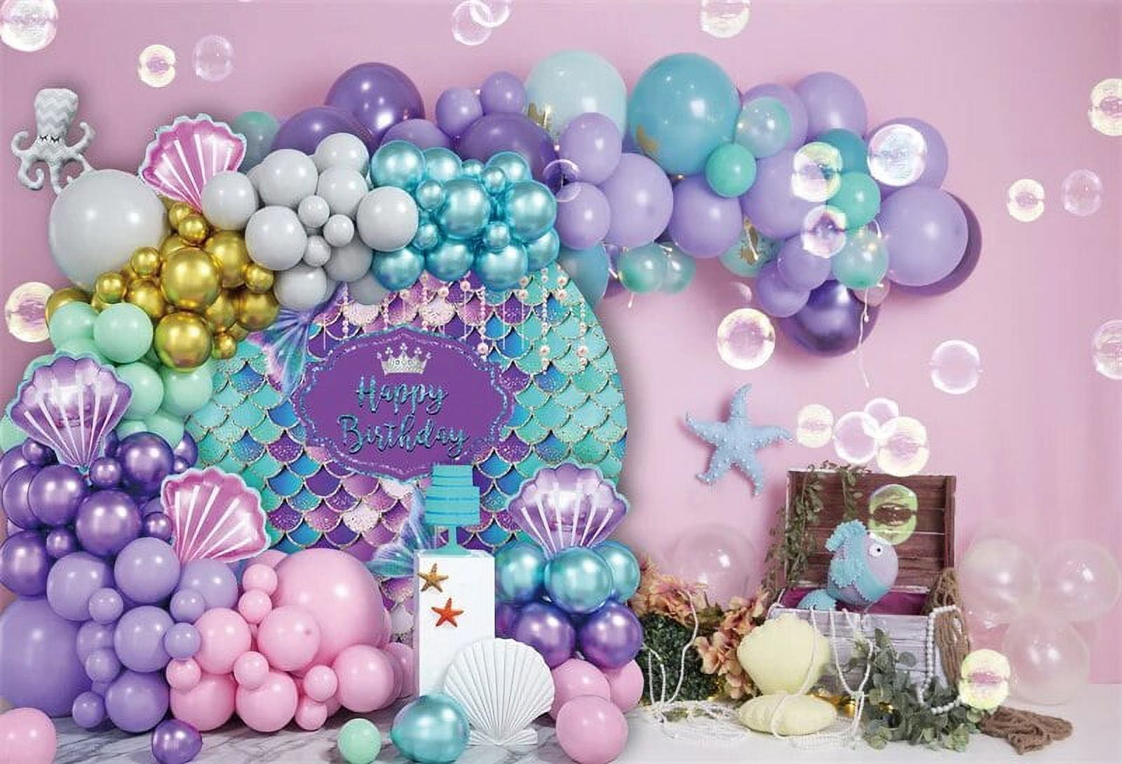 Mermaid Theme Birthday Sence Photo Backdrop Colorful Scale Balloons ...