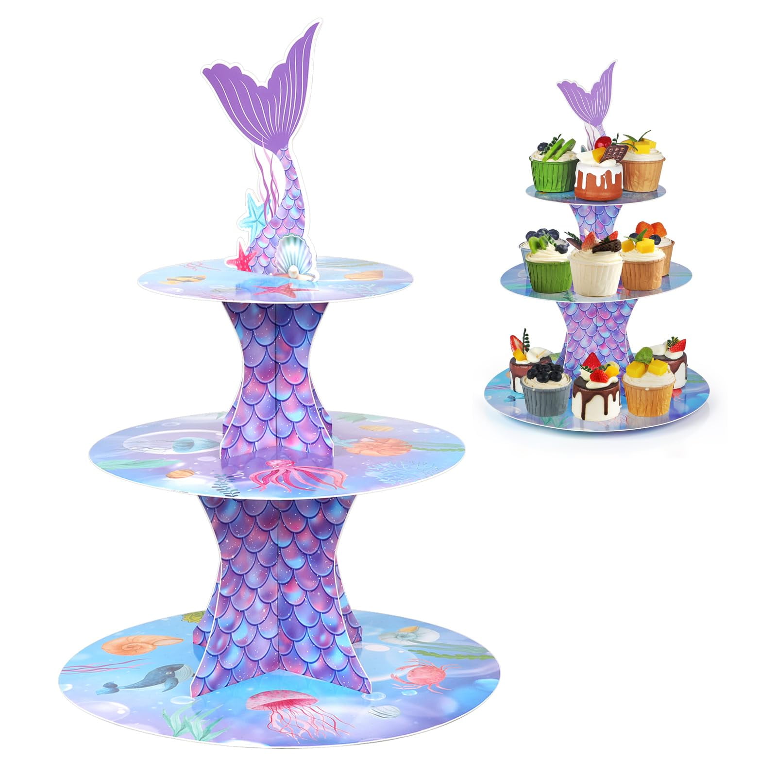 Mermaid Theme Cupcake Stand, 3 Tier Birthday Party Decorations, Under ...