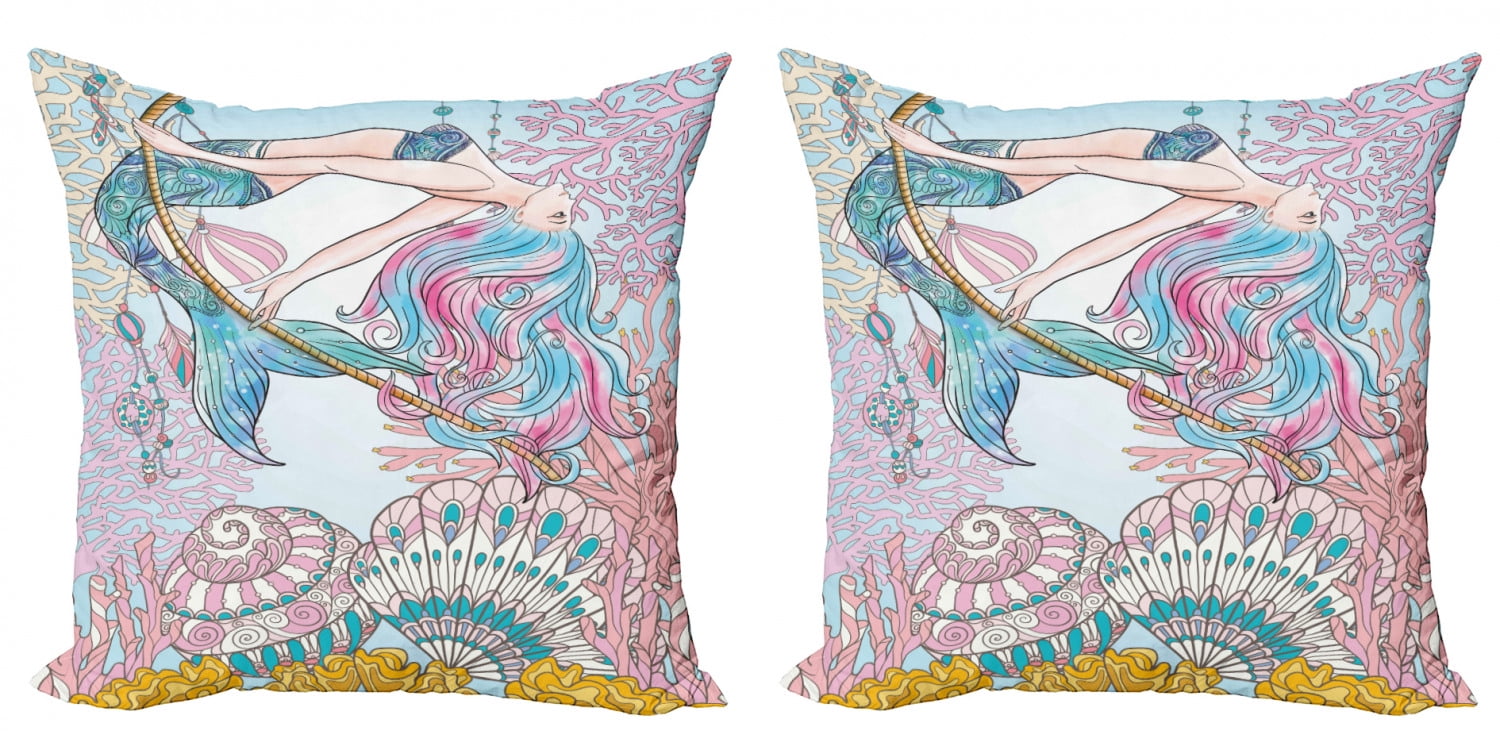 Ambesonne Cartoon Throw Pillow Cover 2 Pack, Greek Myth Seashell, 20 ...