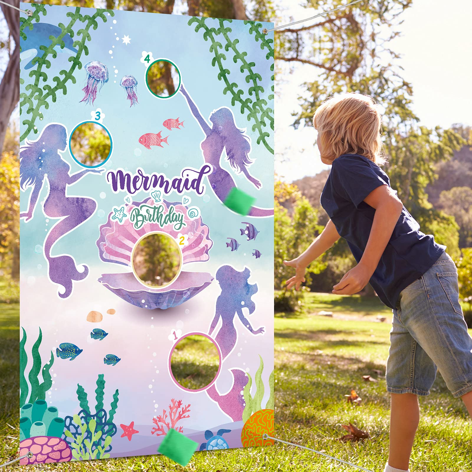 Mermaid Toss GamesEGSC with 3 Bean Bags Blue Ocean Bean Bag Games Set ...