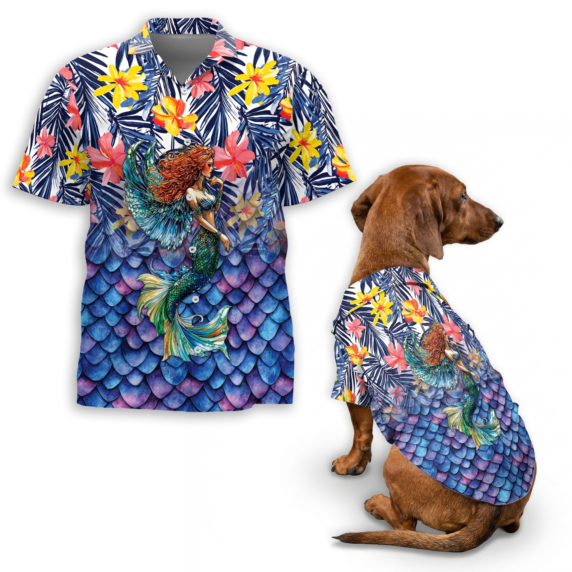 Mermaid Tropical Hawaiian Shirt, Fantasy Ocean Mermaid Aloha Shirt ...