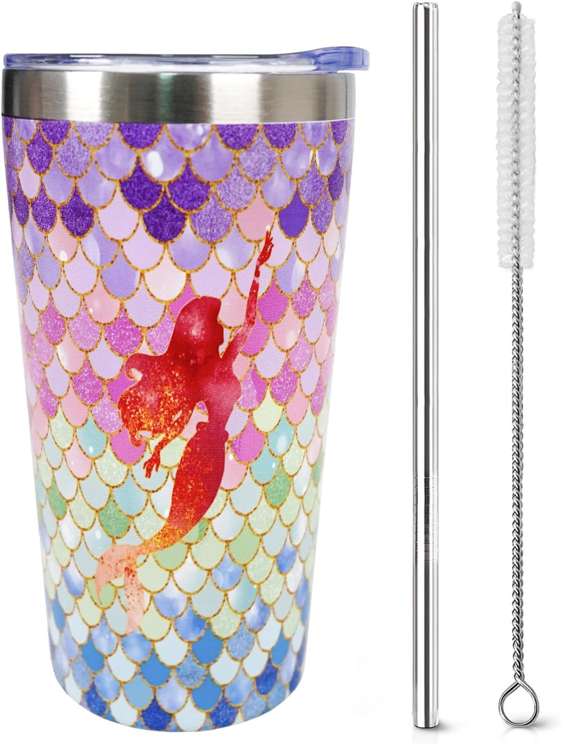 Mermaid Tumbler Mermaid Cup Mermaid Coffee Mug with Lid and Metal Straw ...