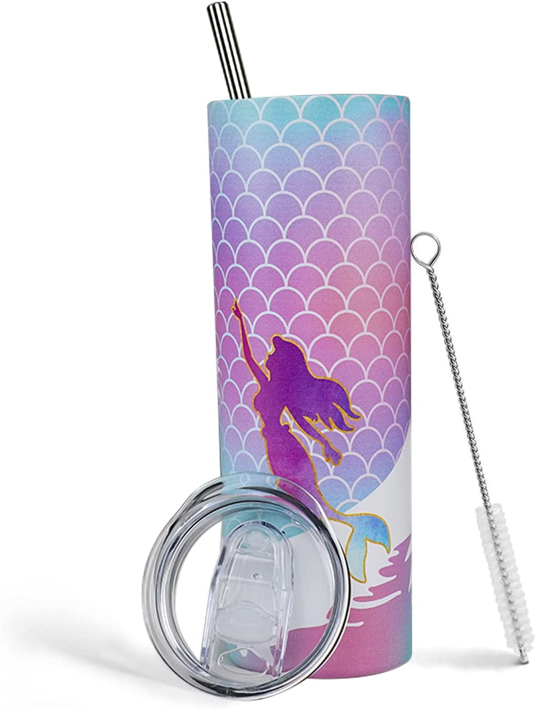 Mermaid Tumbler With Lid and Straw Stainless Steel 20oz Mermaid Skinny ...