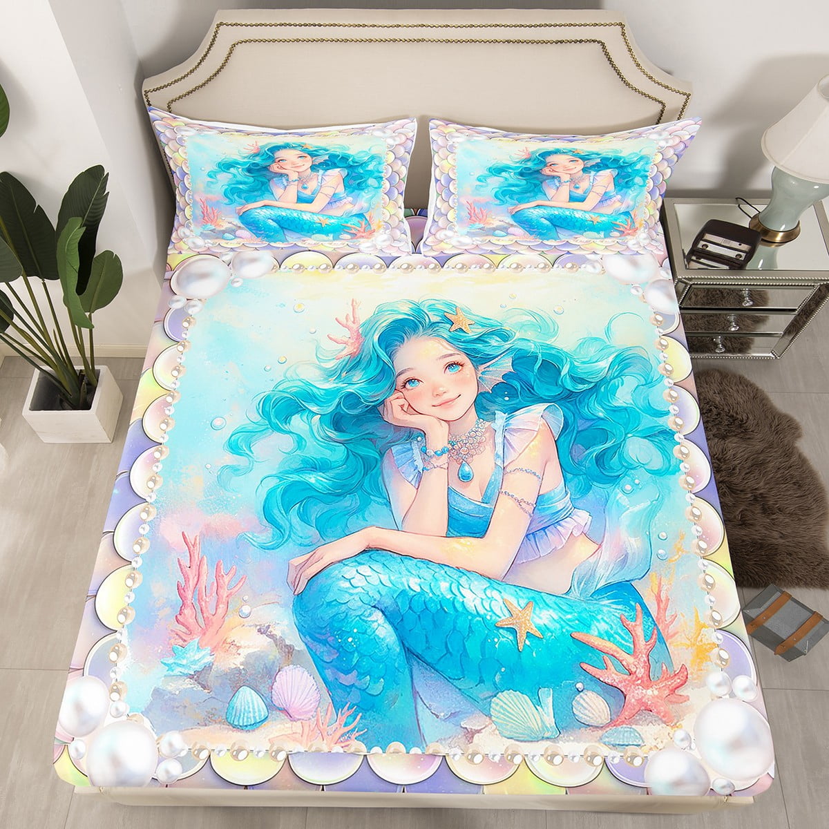 Mermaid Twin Fitted Sheet Mermaid Bed Sheets Blue Mermaid Tail Bed Set ...