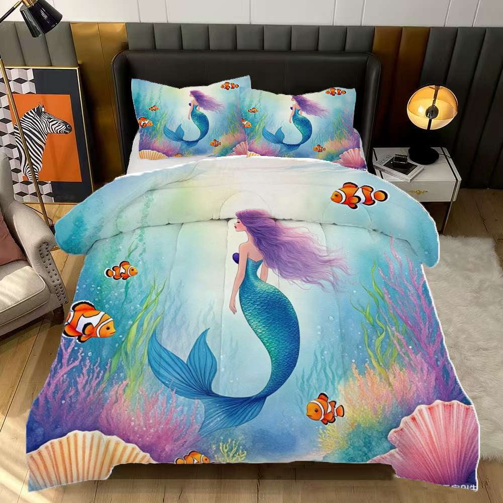 Mermaid Under The Sea Comforter Set King Size Bedding Set For Travl ...