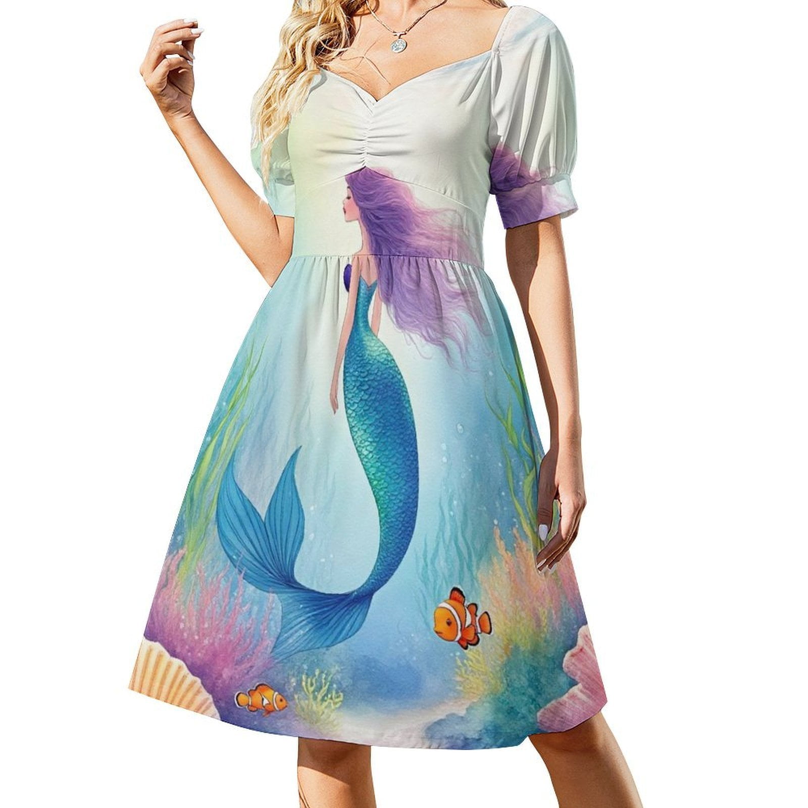 Mermaid Under The Sea Short Sleeve Dress Clothes Women's Summer Dress Elegant Dress Daily ...
