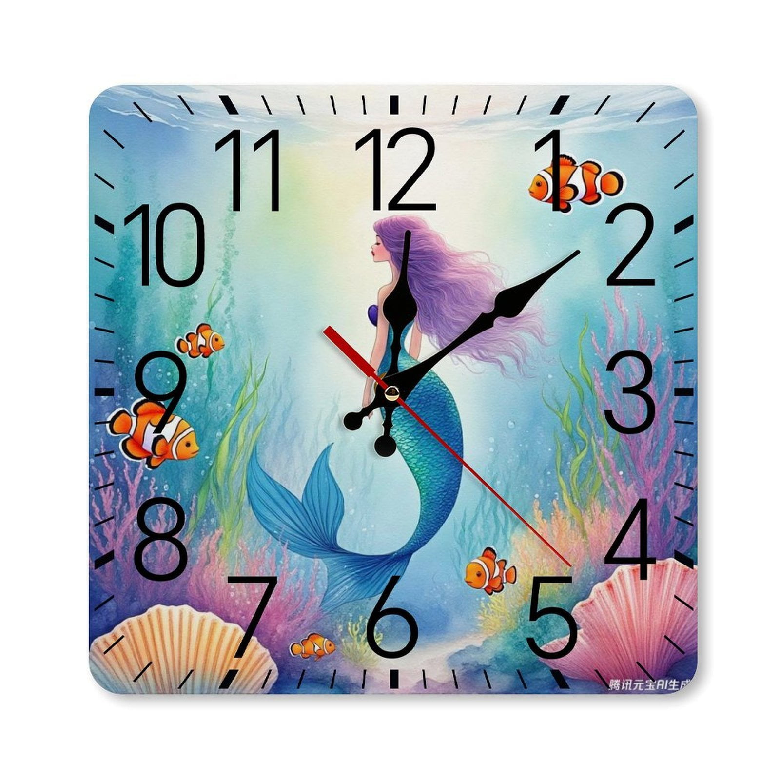 Mermaid Under The Sea Wall Clock Silent Non-Ticking For Home Office ...