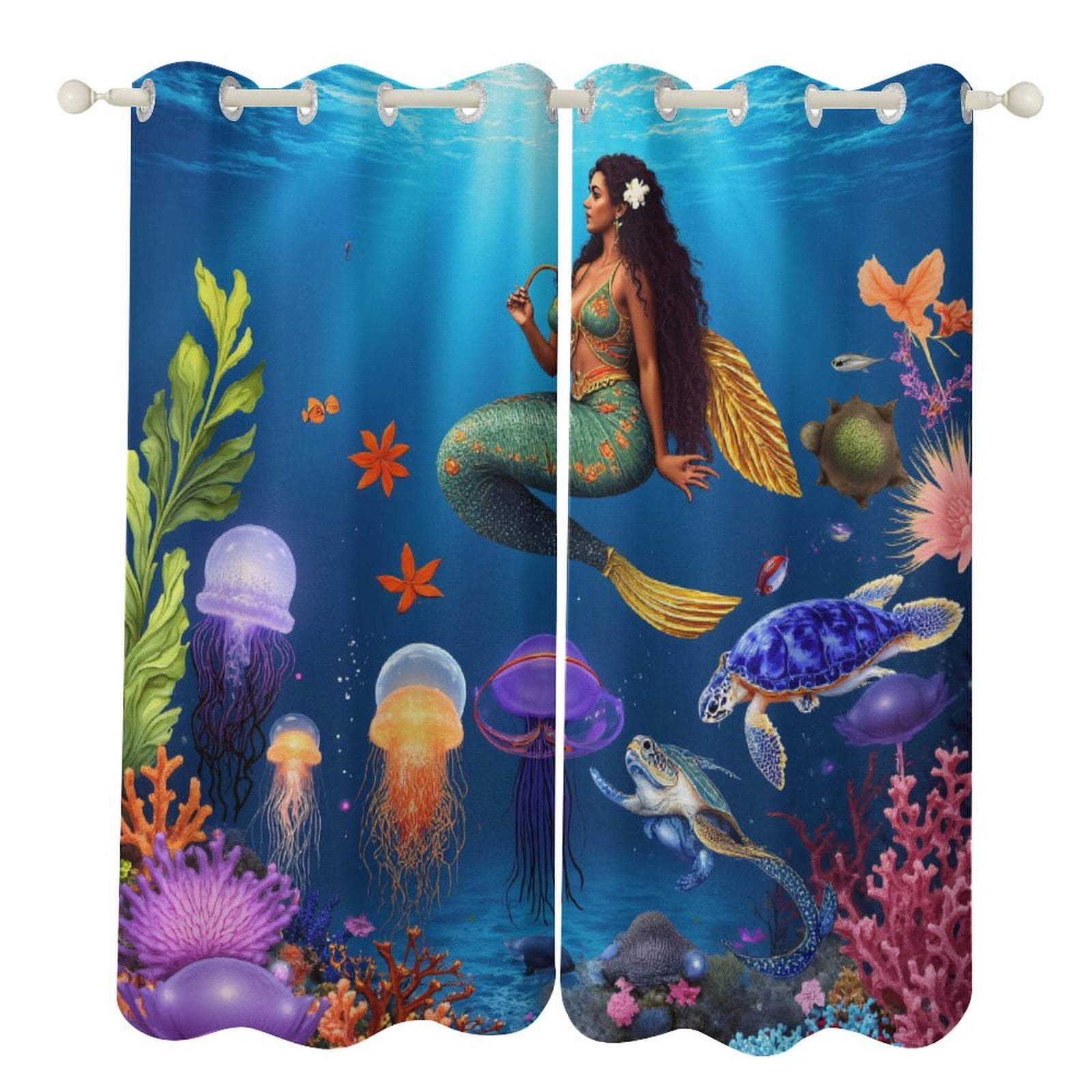 Mermaid Undersea Adventure Luxury Window Curtains Blinds for Living ...