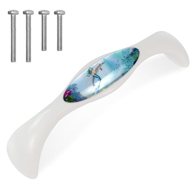 Mermaid Underwater Knob 4 Pack Arched Drawer Pulls Crystal Glass White Knobs with Screws for ...