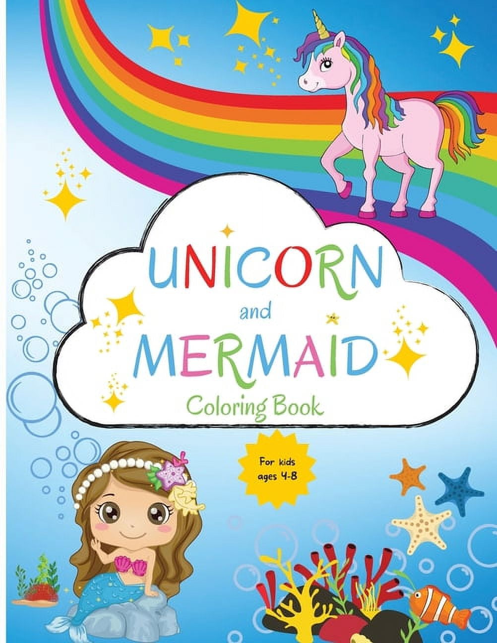 Mermaid and Unicorn Coloring Book : For Kids ages 4-8 | Coloring Book ...