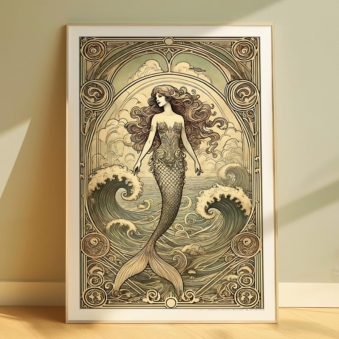 Mermaid Wall Art, Art Nouveau Style, Ocean Themed Decor, Sea Creature ...