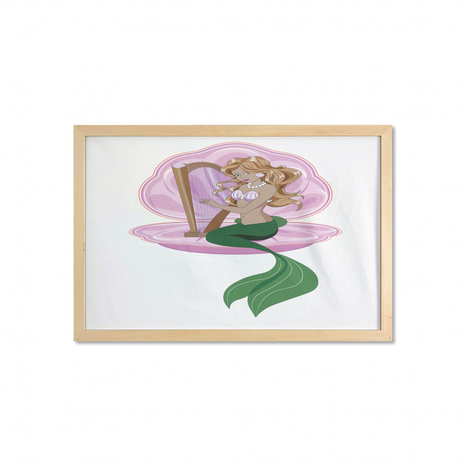 Mermaid Wall Art with Frame, Little Mermaid with Blonde Hair Playing ...