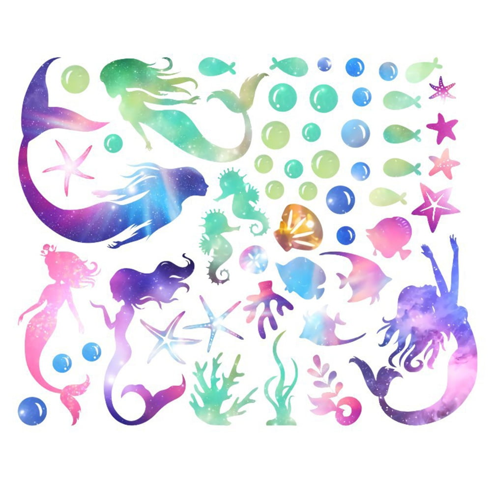 Colorful Gouache Mermaid Wall Decals, Peel and Stick Decor for Girls ...