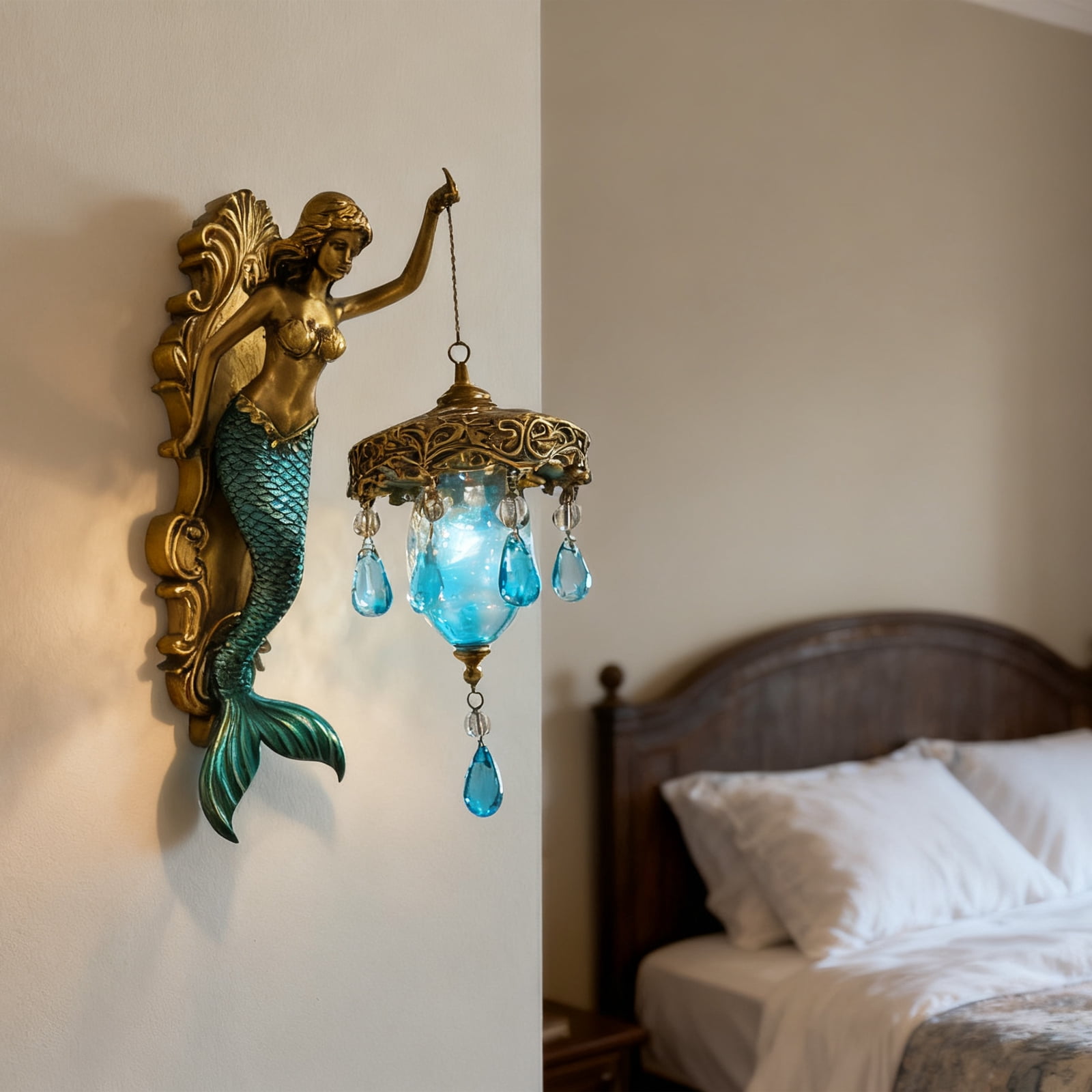 Mermaid Wall Lamp - 8 Inch Vintage Base Design Night Light, Vintage ...