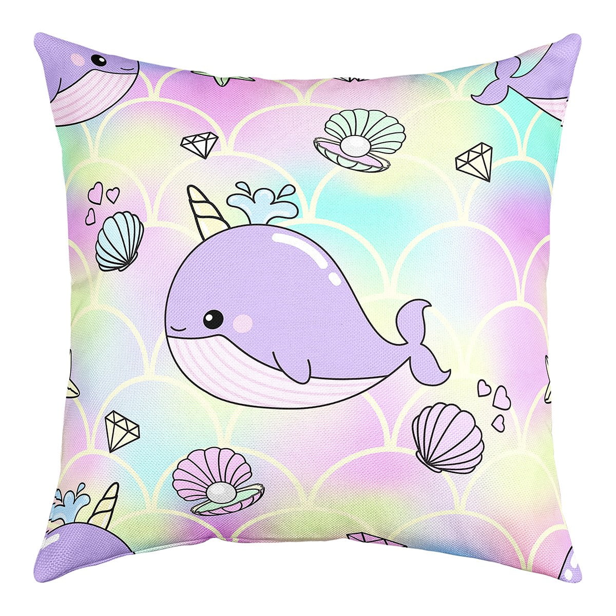 Mermaid Whale Throw Pillow Cover 24x24 Inch, Purple Unicorn Whale ...