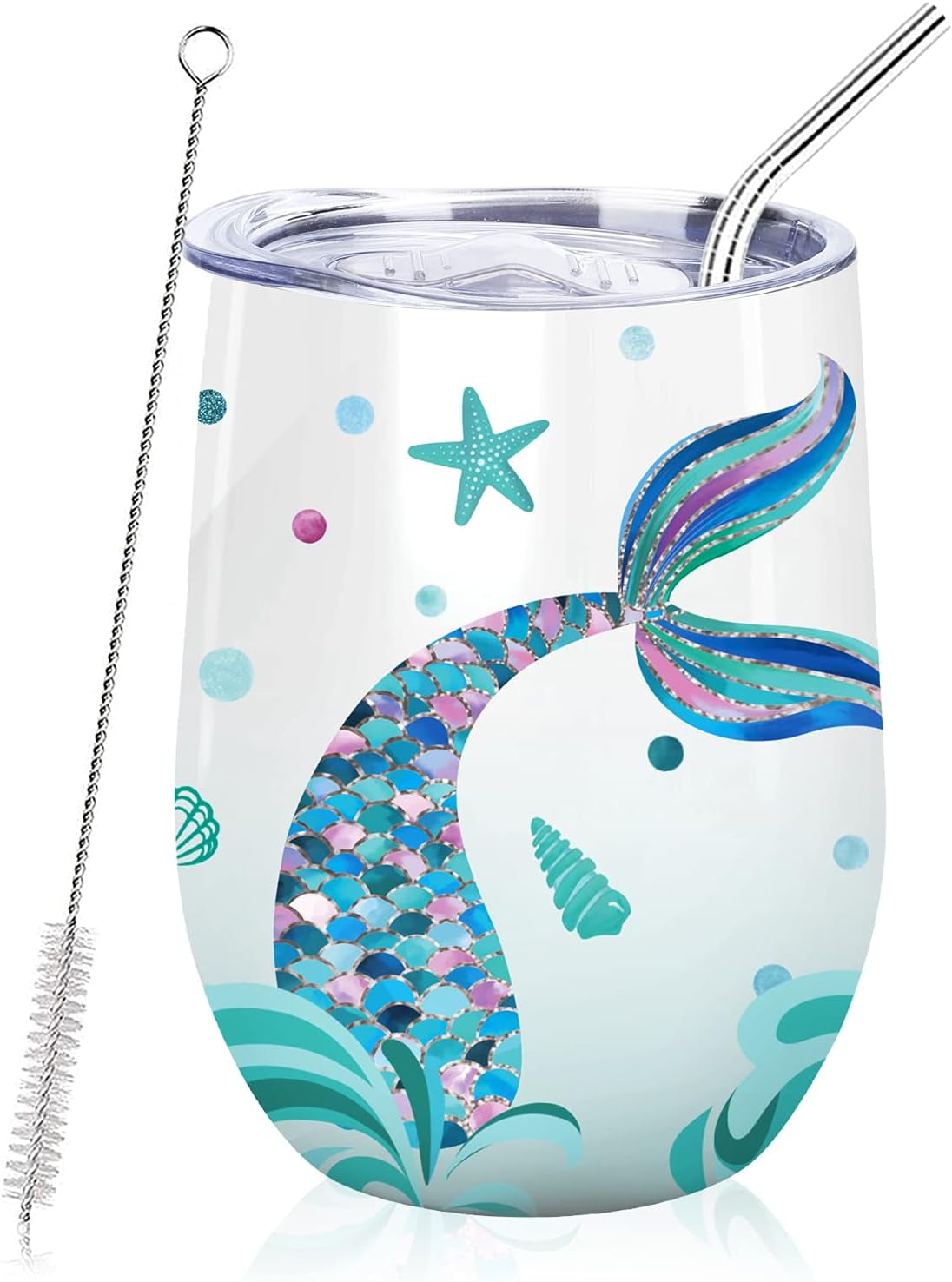 Mermaid Wine Glass Tumbler 12OZ Mermaid Cup Mermaid Coffee Mug with Lid ...