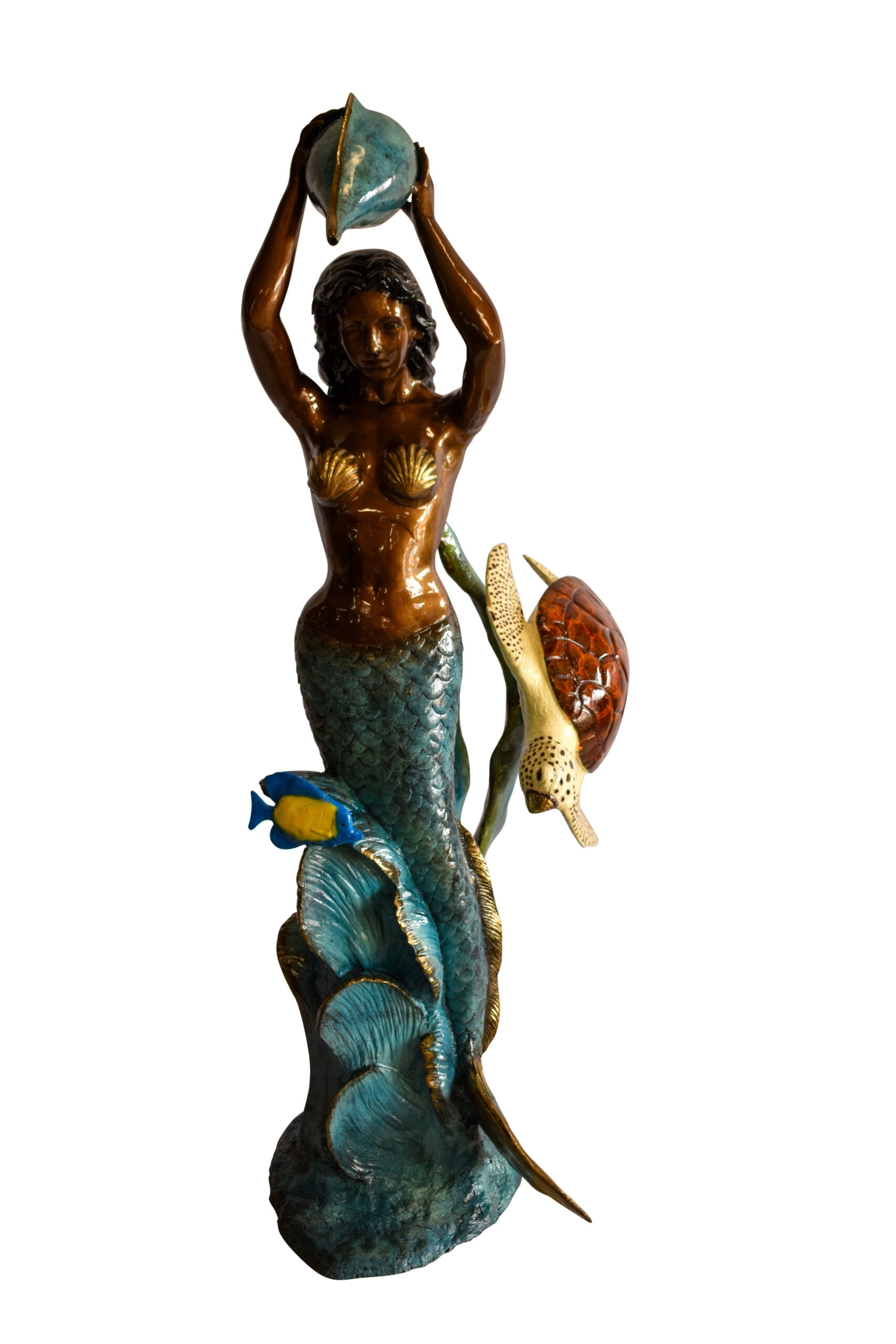 Mermaid With Clown fish and Turtle Bronze Fountain Statue 32" x 19" x ...