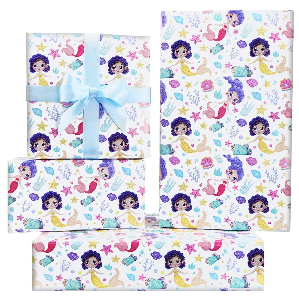 Mermaid Wrapping Paper,Princess FEV6 Gift Wrap Paper Kids 4 Ocean Girls ...