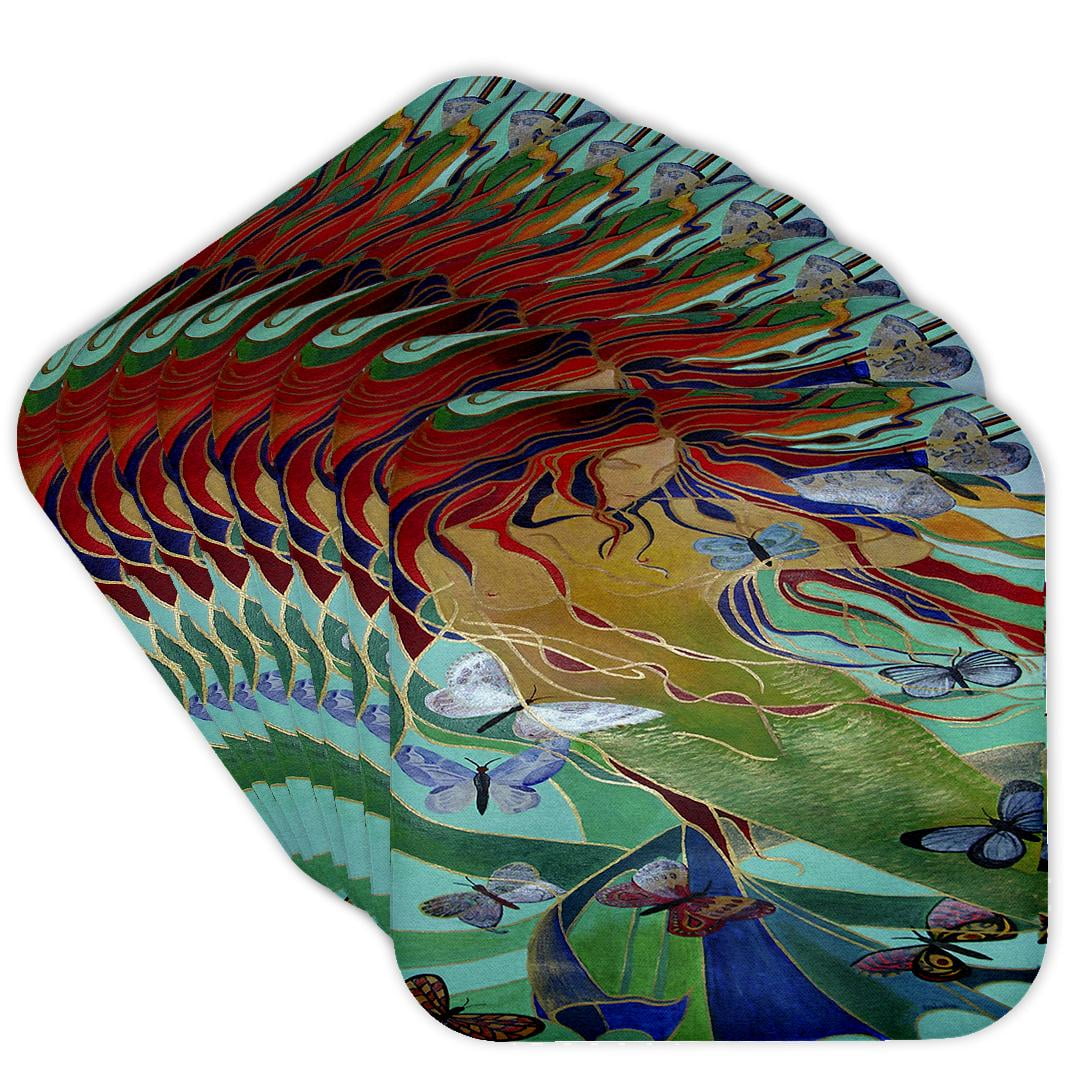 3dRose, Mermaid and Butterflies - elusive, untamed, art nouveau ...
