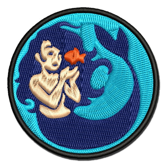 Mermaid and Fish Friend Applique Multi-Color Embroidered Iron-On Patch ...