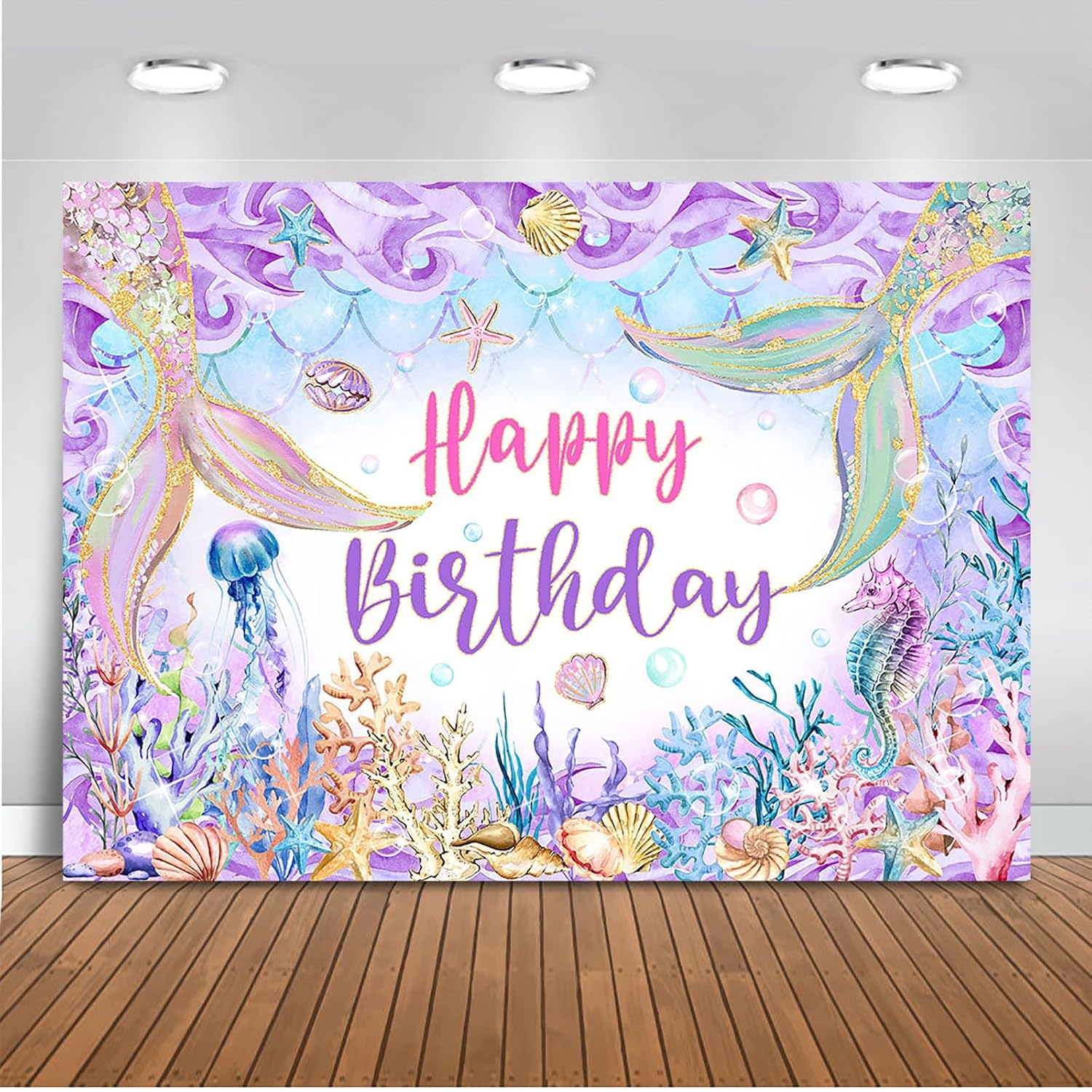 Mermaid birthday backdrop purple under the sea girl birthday party ...