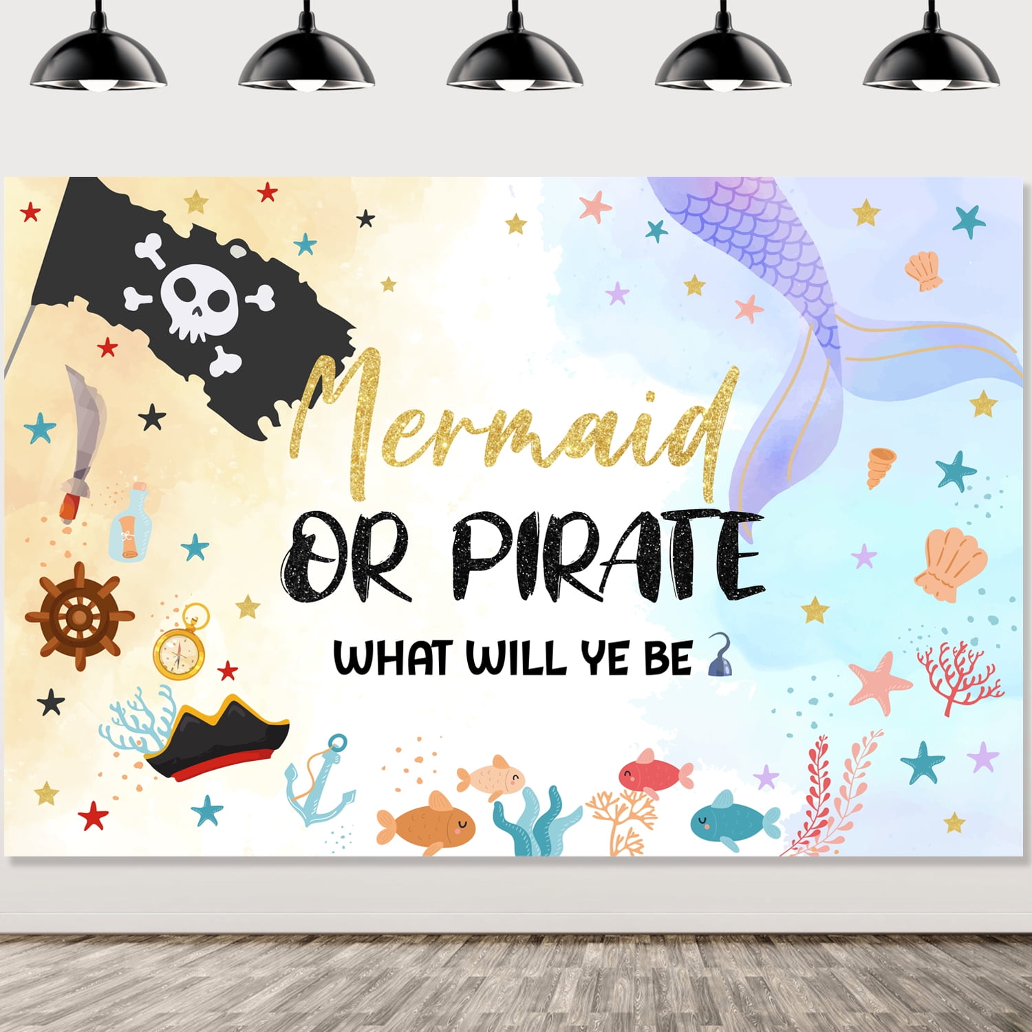 Mermaid or Pirate Gender Reveal Party Decor, What You Be Backdrop, Baby ...